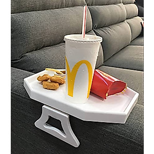 Xchouxer Sofa Arm Clip Table, Armrest Tray Table, Drinks/Remote Control/Snacks Holder (White , 2.5D x 9W x 4.5H in