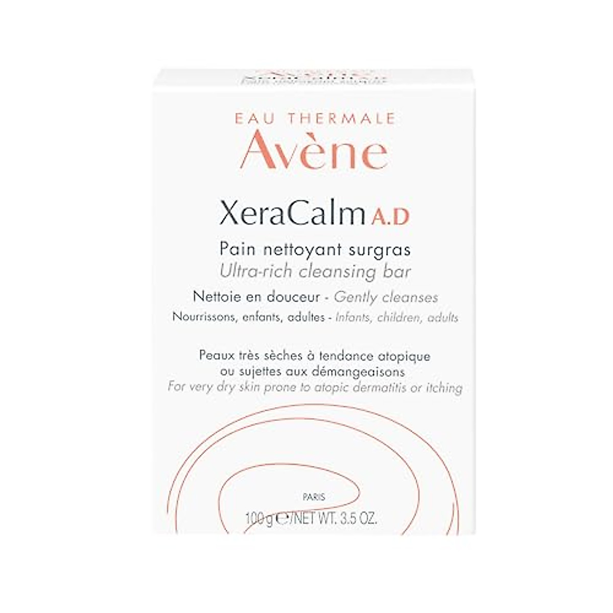 Avene Xercalm A.D Ultra-Rich Cleansing Bar for Atopic Dermatitis, Eczema Prone Skin, Fragrance-Free, 100 g