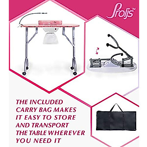 Portable Nail Table for Technician with Folding Function. Manicures Desk Perfect for Both Salon and Home with dust Collector Fan, and Magnifying Glass lamp (Pink)