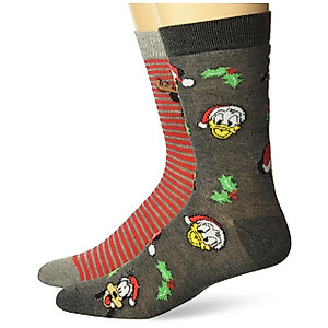 Disney Men's Mickey Mouse Holiday 2 Pack Crew Socks