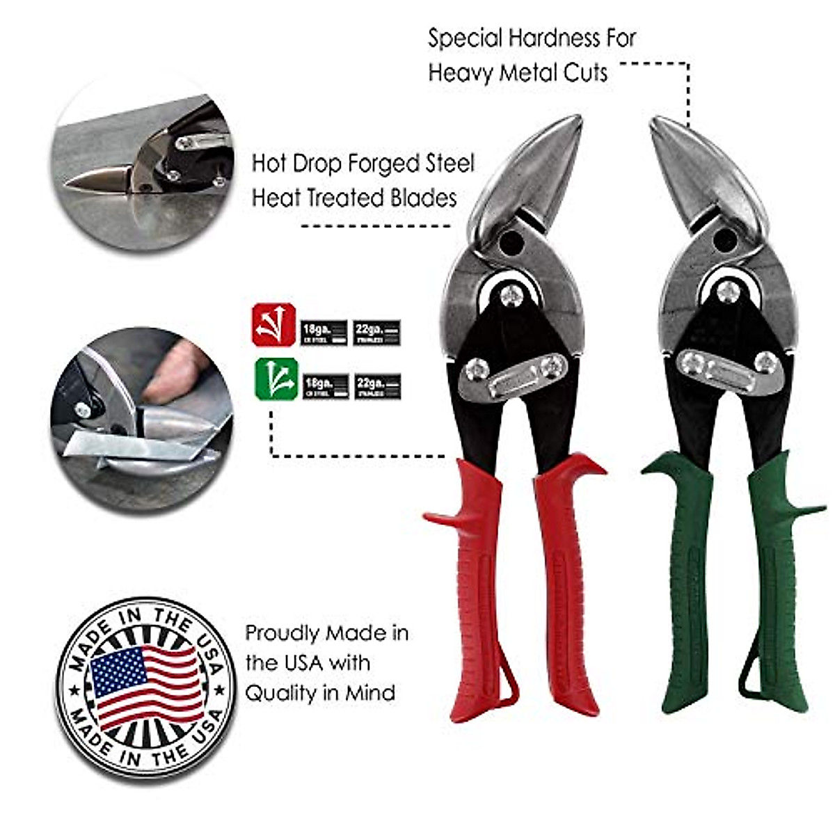 MIDWEST Special Hardness Aviation Snip - Left and Right Cut Offset Stainless Steel Cutting Shears with Forged Blade & KUSH'N-POWER Comfort Grips - MWT-SS6510C