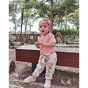 Mioglrie Newborn Baby Girl Clothes 3-6 Months Infant Girls Pink Romper Pants Headband 3PC Clothes Outfits Set