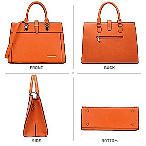 Women's Handbag Flap-over Belt Shoulder Bag Top Handle Tote Satchel Purse Work Bag w/Matching Wristlet (Orange)