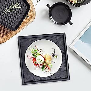 Solid Wood Serving Tray, Square Non-Slip Tea Coffee Snack Plate, Serving Tray with Raised Edges, for Home Kitchen Restaurant(11.8x11.8 inch, Black)