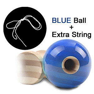 RQN Bamboo Kendama with Translucent Blue Ball with Extra String for Kids Teens Adults Festival Gift