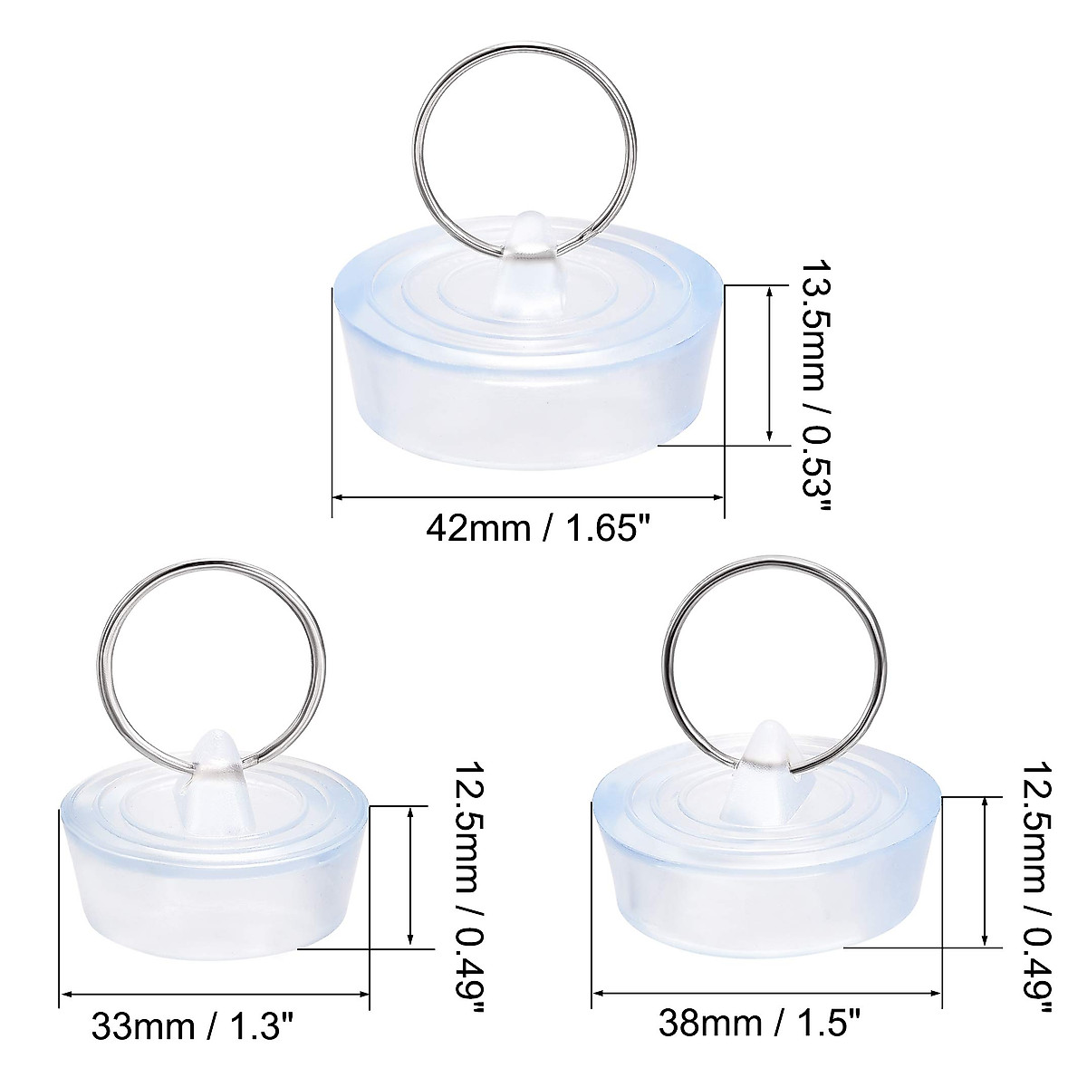 uxcell Drain Stopper, 3 Sizes Rubber Sink Stopper Plug 27.5/33.5/37mm with Hanging Ring Clear Blue for Bathtub Kitchen and Bathroom 1Set (3 Pieces)