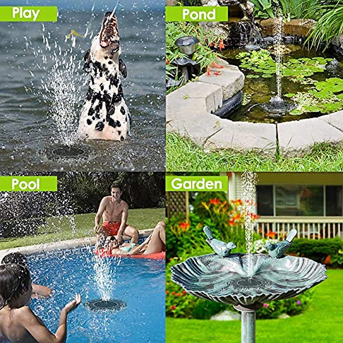 1.4W Solar Fountain Pump For Bird Bath,Floating Solar Water Fountain Free Standing Solar Pond Pump with 4 Nozzles,Solar Fountain for Garden Outdoor Aquarium,No Electricity Required-Flower 16cm(6.3inch