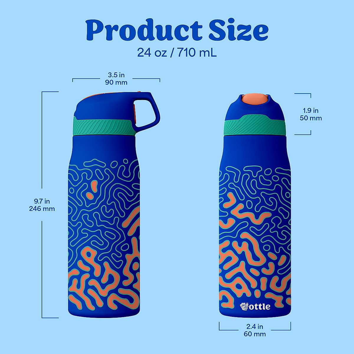 Ottle Cove Cruiser Stainless Steel Water Bottle - 24 oz Insulated Flask with Leak Proof Lid BPA-Free - Reusable Gym Water Bottle for Travel, Camping & Sports - Synapse Loop