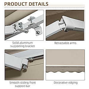 Outsunny 12' x 10' Retractable Awning Patio Awnings Sun Shade Shelter with Manual Crank Handle, 280g/m² UV & Water-Resistant Fabric and Aluminum Frame for Deck, Balcony, Yard, Beige