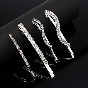 Folansy 16 Pieces Clear Rhinestone Bobby Pin Crystal Hair Pin Metal Hair Clips Decorations for Lady Women Girls,4 Styles Silver