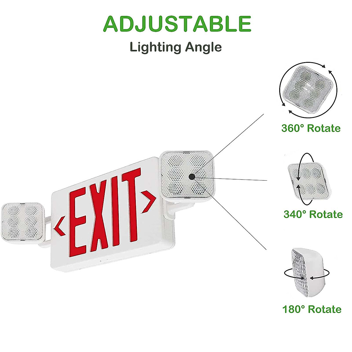 LED Combo Exit Sign Emergency Light, Double Sided with Two LED Flood Lights, Exit Signs for Business with Battery Backup, Fire Resistant UL 94V-0, Commercial Grade Brand: LED Flying Direct