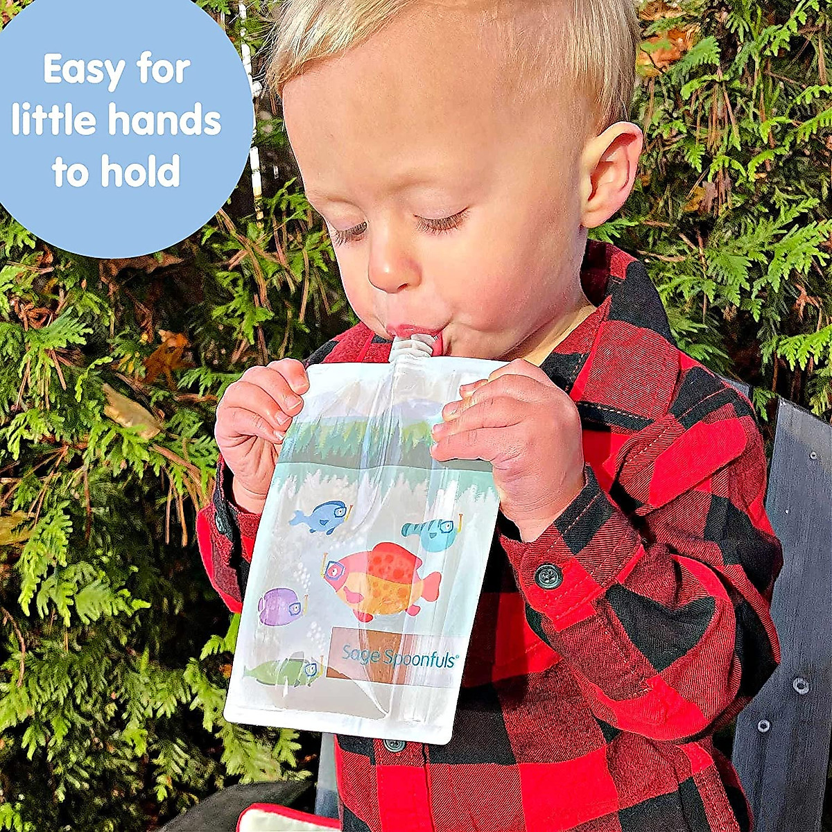 Sage Spoonfuls Reusable Baby Food Pouches - 6 Pack, Baby Food Storage, Pouches Toddler, Refillable Squeeze Pouch for Kids (Camping), Dishwasher and Freezer Safe, BPA Free