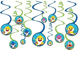 Amscan Baby Shark Spiral Decoration with Cutouts - 5" | Assorted Design | Pack of 12