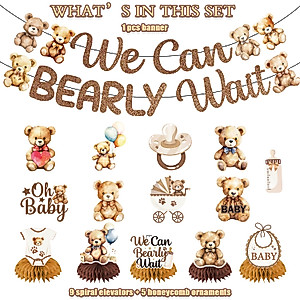 LARRAZABAL We Can Bearly Wait Baby Shower Decorations, NO-DIY Bear Banner Hanging Swirls and Honeycomb Centerpiece, Baby shower Decorations for Boy Bear Birthday Party Supplies
