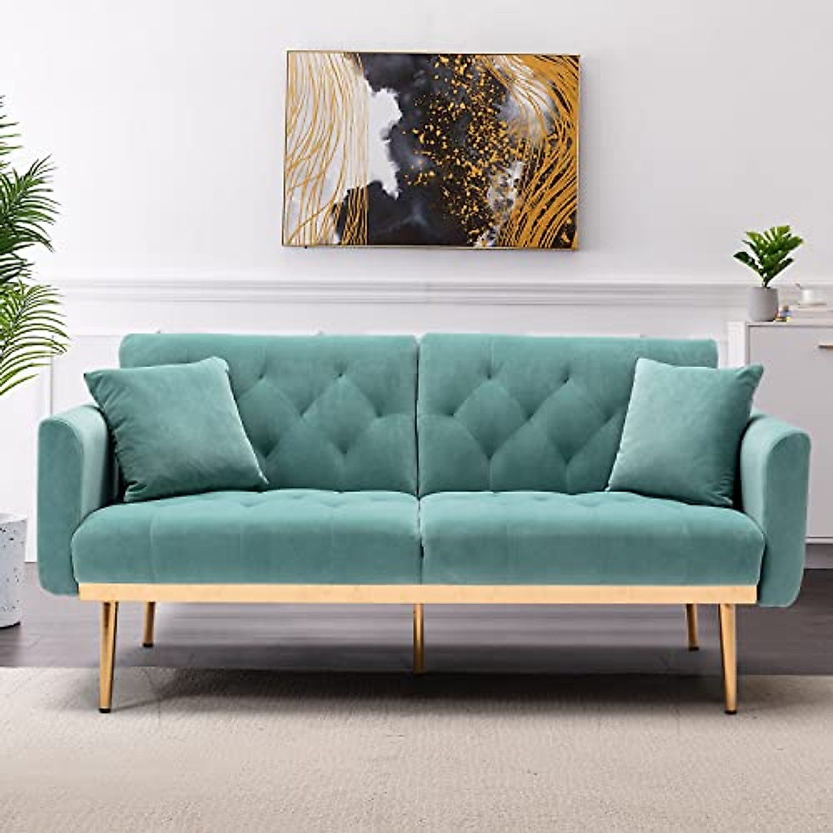 Lin-Utrend 63.7" Convertible Sofa Bed Loveseat, Tufted Loveseat Sofa, Adjustable Couch Bed Folding Loveseat Bed Daybed Guest Bed, 2 Couch Pillows, Small Love Seat Sofa for Living Room