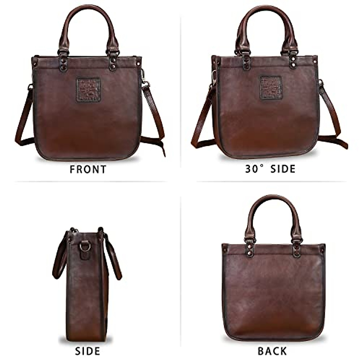 Genuine Leather Top Handle Handbag Purse for Women Vintage Over the Shoulder Bag Handmade Crossbody Satchel (Coffee)
