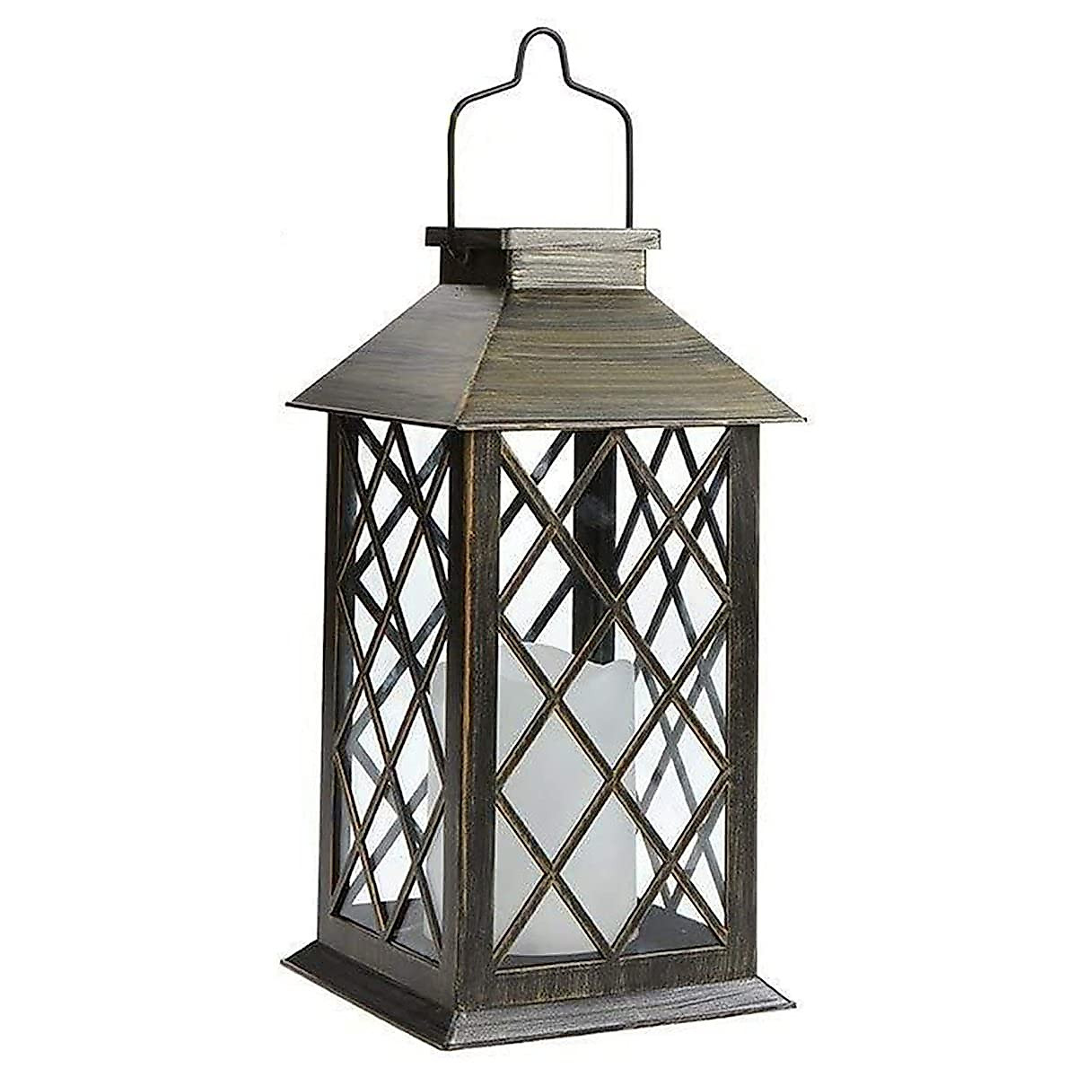 Solar Lantern NB-4 Solar Lantern Hanging Lanterns Waterproof LED Flickering Flameless Candle Mission Outdoor Garden Decorative Lights - Bronze 34.5x14x14cm
