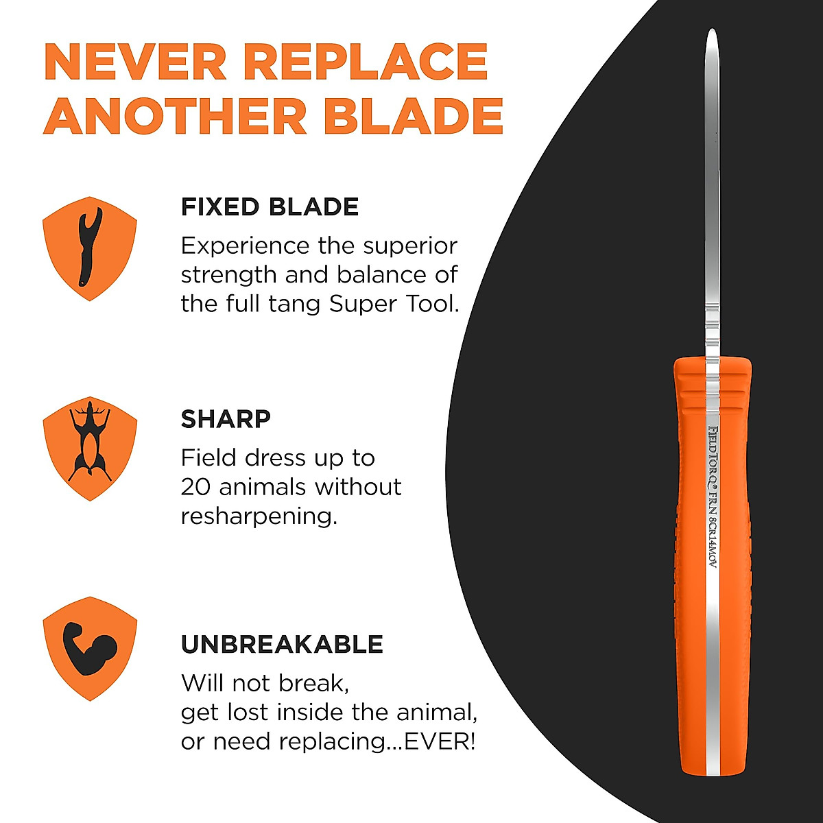 FIELDTORQ Super Tool | 4-in-1 Field Dressing Kit with Sheath & Sharpener | Skinning Knife for Hunting | Gut Hook Knife | Deer Hunting Knife Set