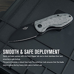 OKNIFE Parrot Pocket Knife, Folding EDC Knives with 154CM Stainless Steel Sheepsfoot Blade and Micarta Handle for Outdoor Camping, Survival and Gift for man (Black)