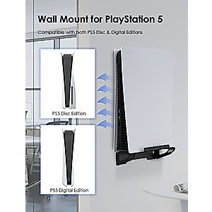 NexiGo Wall Mount Set for Playstation 5 (Disc & Digital), [Space Saving & Improved Airflow] Sturdy Steel Wall Stand Holder Mount PS5 Console Near or Behind TV w/Controller Holder & Headphone Hanger