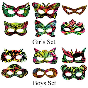 VHALE 24 Sets Rainbow Scratch Paper Art Superhero Masks, Dress Up Halloween Costumes, Creative Classroom Arts and Crafts, Fun Drawings, Travel Toys, Party Favors for Kids