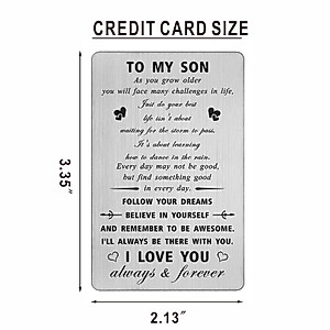 CPLJW Fathers Day Card Gifts for Son from Mom Dad - Just Do Your Best - to My Son Birthday Engraved Wallet Card Gifts Ideas