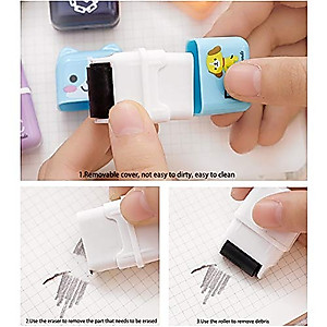 6 Pcs Cute Pencil Eraser, Cartoon Animal Themed Roller Colorful Rectangle Eraser, Pencil Rubber Erasers for Kids School Office Supply Stationery