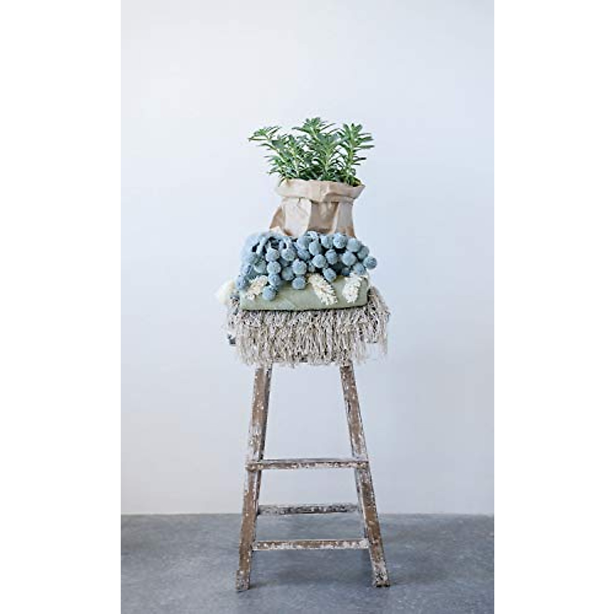 Creative Co-Op Blue Cotton Poms 21-Textiles-Blankets/Throws, Aqua