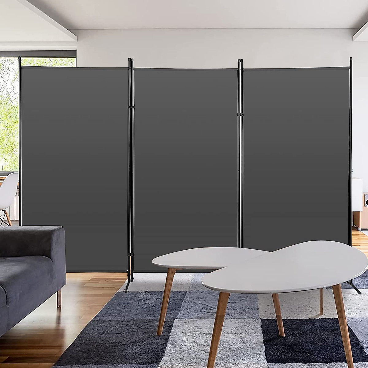 Room Divider 3 Panel Folding Privacy Screen 5.9FT Partition Room Separators with Metal Frame Portable Freestanding Room Dividers Indoor Wall Dividers for Studio Office, Dining Room, Grey