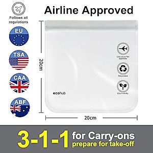 ECOHUB Clear TSA Approved Toiletry Bag 2 Pack 100% 3-1-1 Compliant Quart Size Travel Toiletry Bag TSA Liquid Bag Travel Essentials Clear Travel Bags for Toiletries for Women Men (2pcs Grey)