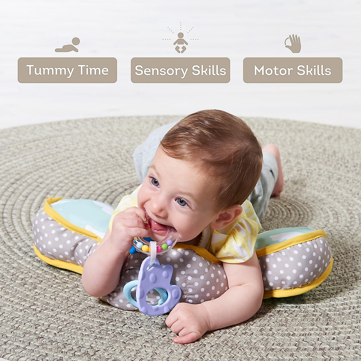 Taf Toys Baby Tummy Time Pillow | Perfect for 2-6 Months Old Babies, Enables Easier Development & Easier Parenting, Natural Developmental, Comfortable Tummy Time, Ergonomic Design, Detachable Toys