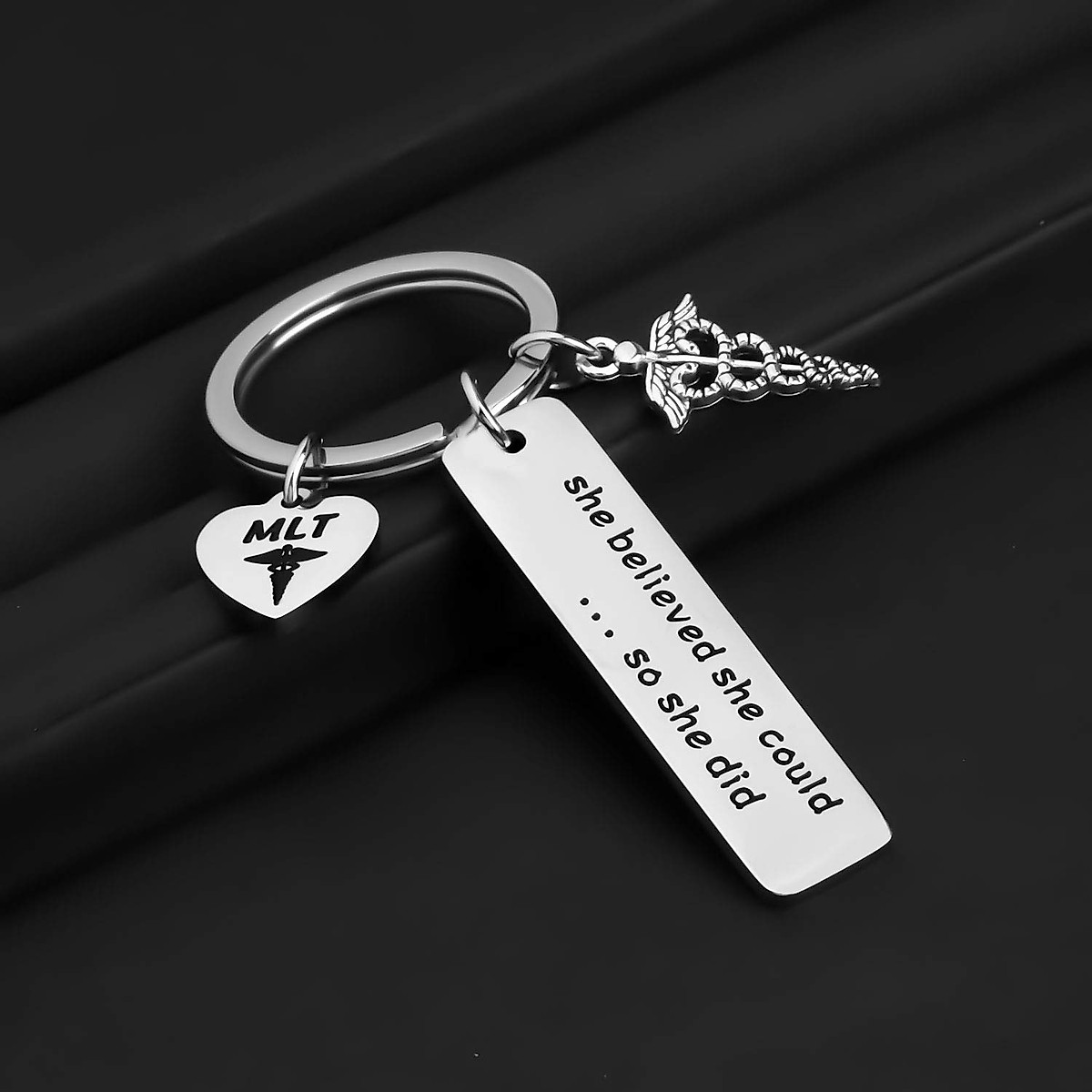FOTAP Medical Lab Technician Gift MLT Keychain Medical Jewelry for MLT Graduation Gift Medical Technician, Scientist, Laboratory Gift (MLT KEY)