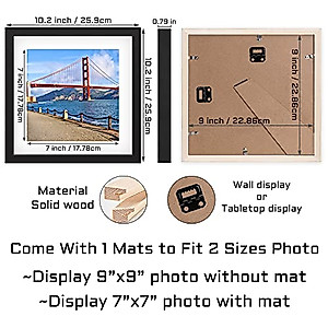 9x9 inch Wood Picture Frame for Wall Hanging or Tabletop Square Photo Frames with 1 Mats Display 7x7 inch for Baby Scan,Poster,Walls Decoration,Anniversary,Wedding,Christmas,Diamond Painting(Black)