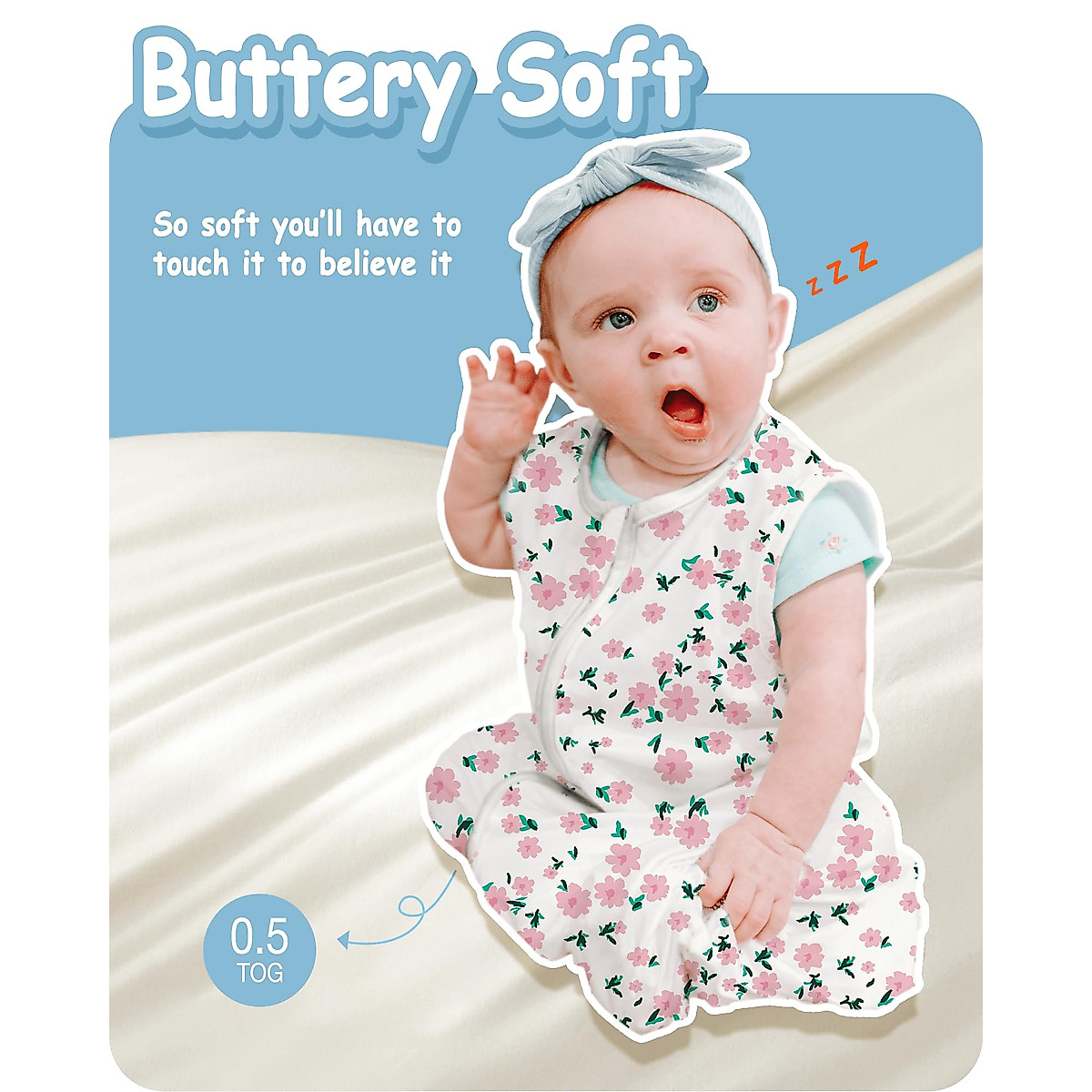 TOTBASIC Baby Sleep Sack 2-Pack, Light & Soft Unisex-Baby Wearable Blanket, 2-Way Safe Zippers Sleepsack for Babies 0-3-6-12-18-24 Months 0.5 TOG