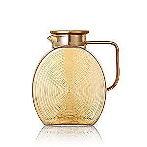 77oz Large Glass Water Pitcher with Gold Lid for Fridge Wide Handle Coffee Carafe for Party Water Jug Lemonade Iced Tea Jug Juice Sun Tea Jar for Drinks 2.2L
