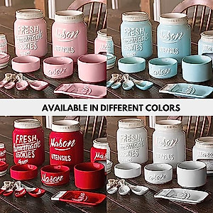 Mason Jar Kitchenware 17-Piece Set - Vintage Kitchen Accessories - Measuring Cups & Spoons, Spoon Rest, Salt & Pepper Shakers, Sponge Holder, Cookie Jar, Utensil Crock - Mother's Day Gift - Red