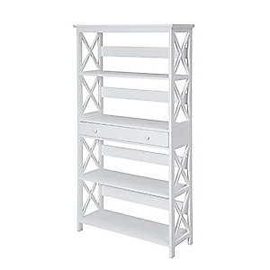 Convenience Concepts Oxford 5 Tier Bookcase with Drawer, White,11.75"D x 31.5"W x 59.75"H