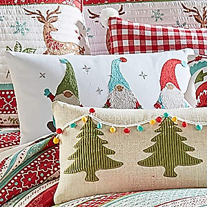 Levtex Home - Let It Snow - Decorative Pillow (12 X 24in.) - Gnomes - Green, Red, Turquoise and Silver Grey