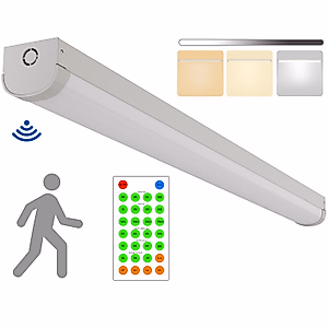 2FT Tri-Level Motion Sensor LED Linear Strip Stairwell Light with Remote 2 Watt CCT Selectable 10W/20W 1250lm/2500lm 3000K/4000K/5000K, IP20, Dimmable 2 Foot Commercial Shop Ceiling Light Fixture, FCC