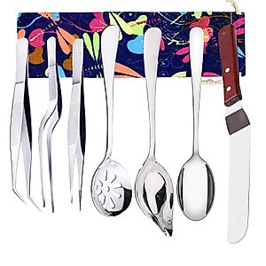 Set of 7 Culinary Specialty Tools, Professional Chef Plating Decorating Kit, Stainless Steel, TuNan Cooking Tweezers Precision Tong, Saucier Decorating Spoon, Serving Slotted Spoon, Cake Icing Spatula