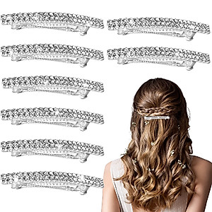 8 Pieces Rhinestone Hair Barrettes Bling Silver Hair Clips Metal Spring Hair Grip Clips Two Row Rhinestone Hair Clips Rhinestone Hair Pin Hair Jewelry Accessories Crystal Clips for Women