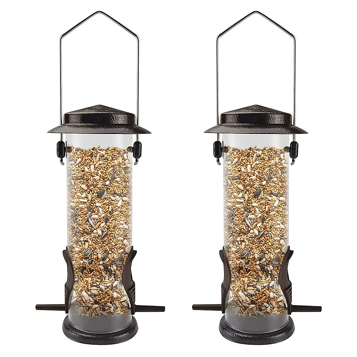 MIXXIDEA Wild Bird Feeders for Outdoors Hanging 2 Pack Stainless Steel Tube Bird Feeder Squirrel Proof, Finch Feeder for Garden Backyard Decoration Attractive Metal Thistle Feeder (Coffee)