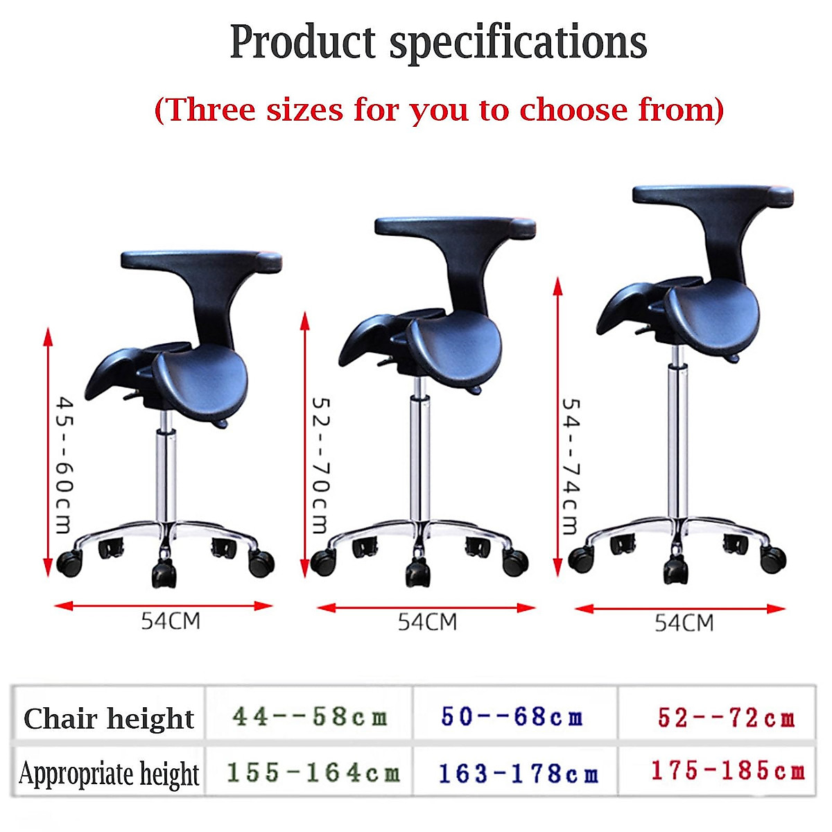 SFKLYU Ergonomic Saddle Stool Adjustable Saddle Stool Ddental Stool Rolling Chair with Armrests for Home Office Dental Salon Shop,M
