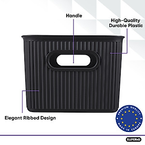 Superio Ribbed Collection - Decorative Plastic Open Home Storage Bins Organizer Baskets, Medium Brown (2 Pack) Container Boxes for Organizing Closet Shelves Drawer Shelf 5 Liter