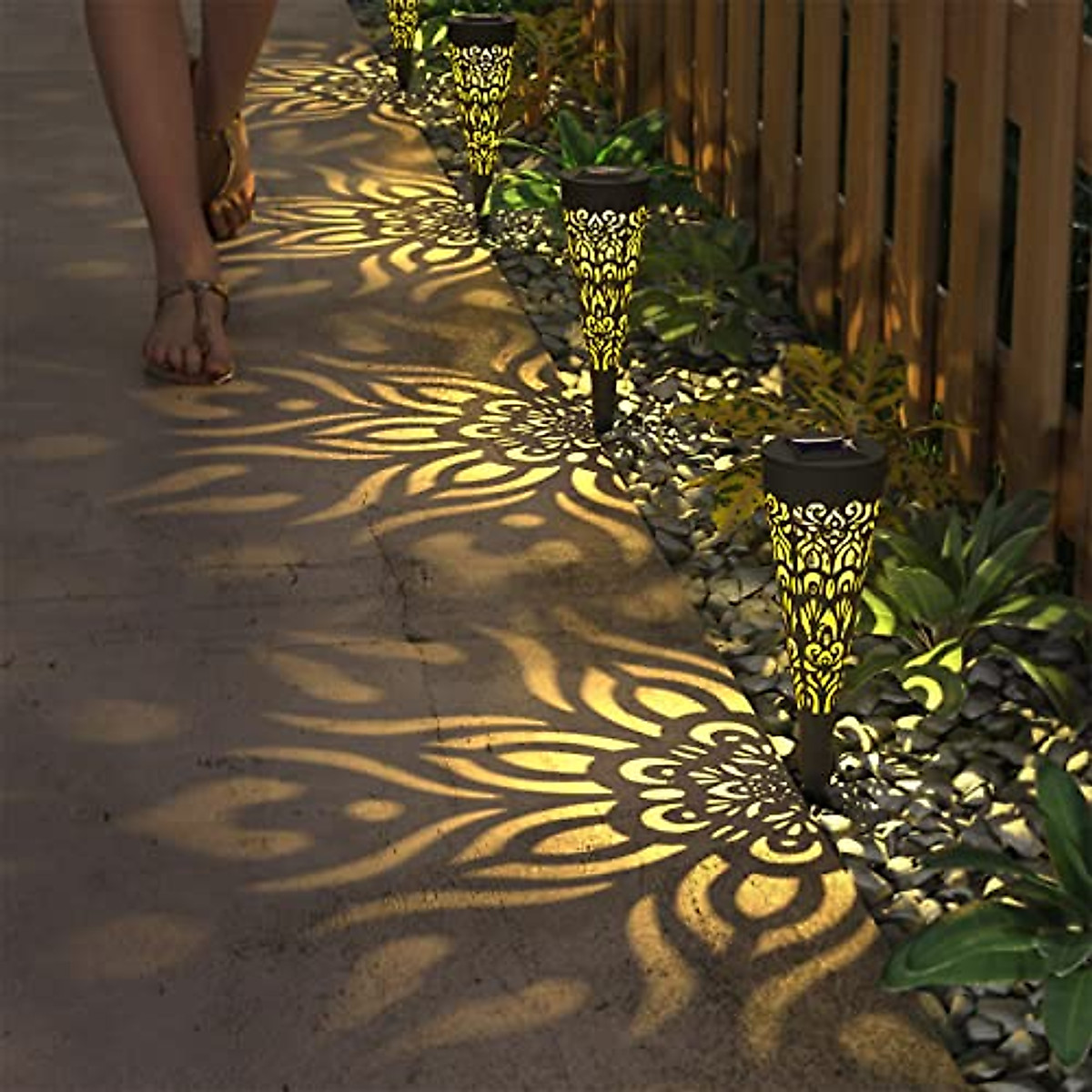 EKQ 6 Pack Solar Lights Outdoor Decorative Solar Garden Lights Waterproof with Warm Light Solar Pathway Lights for Patio Path Backyard Walkway Yard Garden Decor