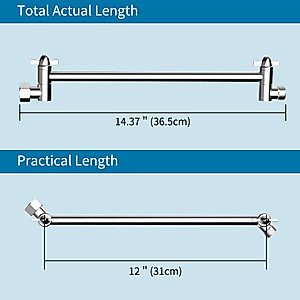 12 Inch Solid Brass Adjustable Shower Head Extension Arm Flexible Height & Angle Shower Arm Extender with Lock Joints, Universal Connection Solid Stainless Steel Shower Extension Arm, Chrome Finish