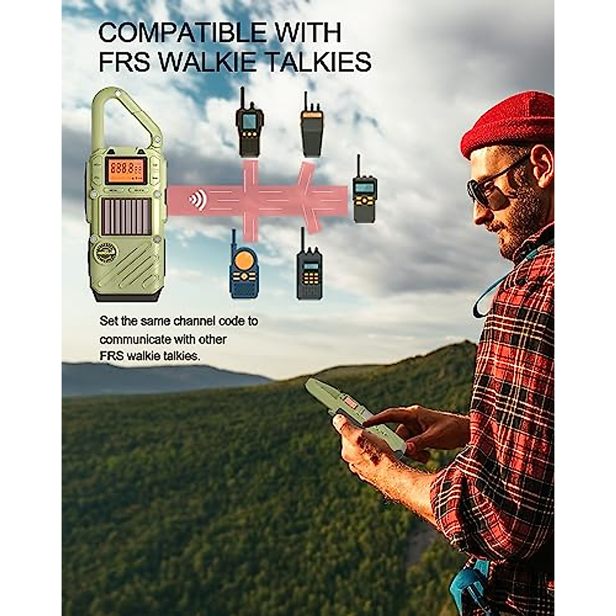 Rechargeable Emergency Radios Walkie Talkies for Adults with FM/NOAA, Weather Alerts, LED Flashlight, and Solar Hand Crank - Long Range 2 Way Radios with USB Charging and SOS Alarm