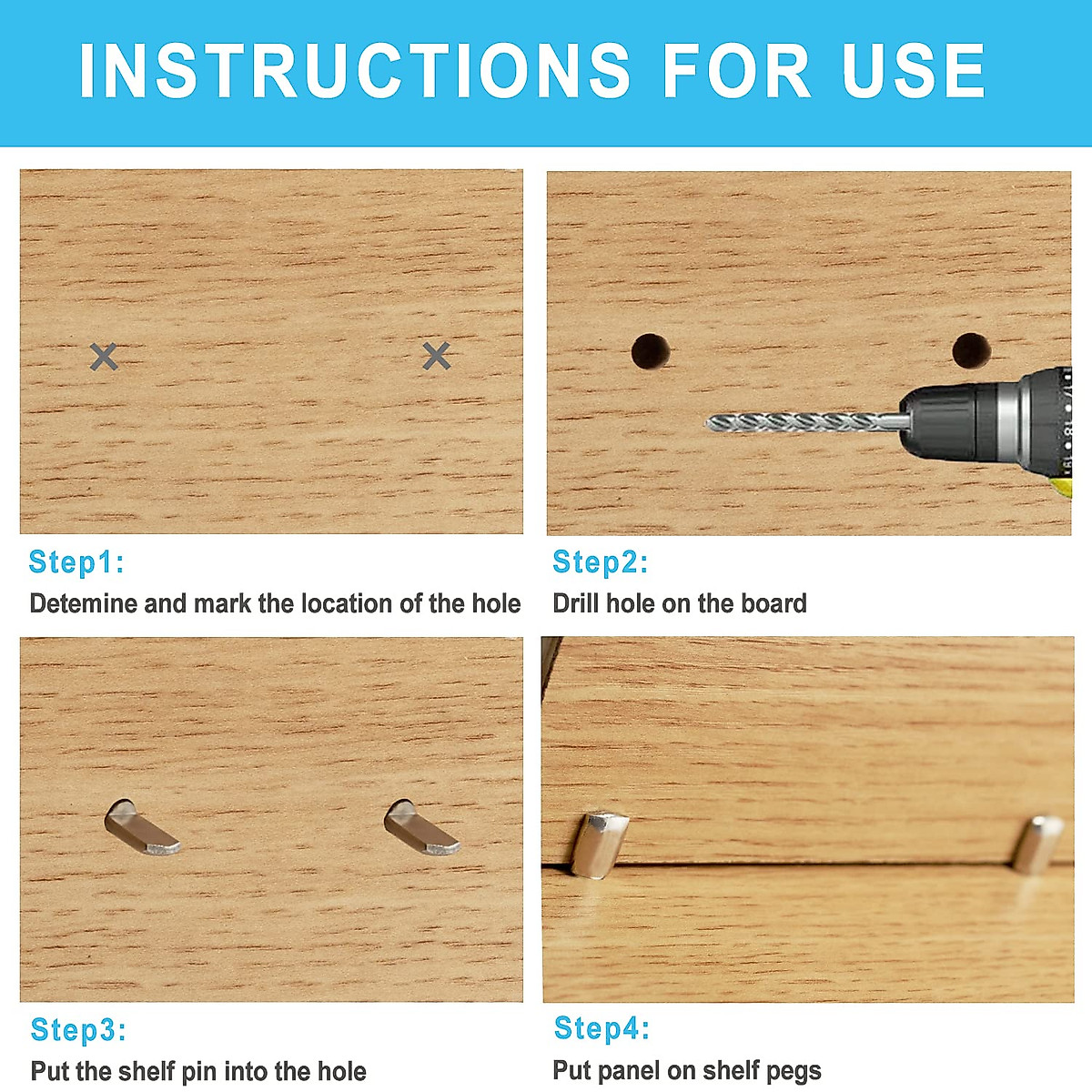 WINKING MOON 5mm Cabinet Shelf Pegs Spoon Shape Nickel Plated Metal Support Pins for Bookshelf Kitchen Furniture Adjustable Wood Shelves Holder (Pack of 80)