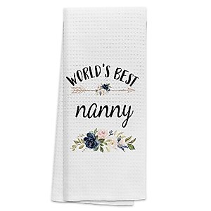 TUNW Best Grandma Kitchen Towels 16″×24″,World’s Best Nanny Floral Soft and Absorbent Kitchen Tea Towel Dish Towels Hand Towels,Birthday Christmas Thanksgiving for Nanny Grandma