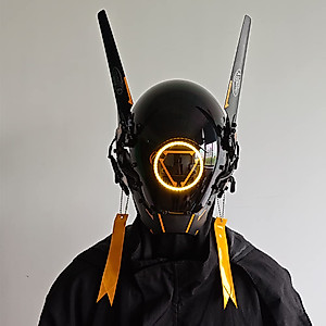 KYEDAY Punk Mask Cosplay for Men and Women, LED Round Light Mask Cosplay Halloween Fit Party Music Festival Accessories (Yellow)